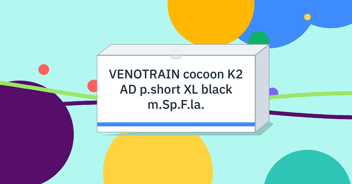 Symbolbild: Packung mit der Aufschrift VENOTRAIN cocoon K2 AD p.short XL black m.Sp.F.la. (PZN 14401990) – Verfügbarkeit und Bezug in Apotheken in Frankfurt am Main