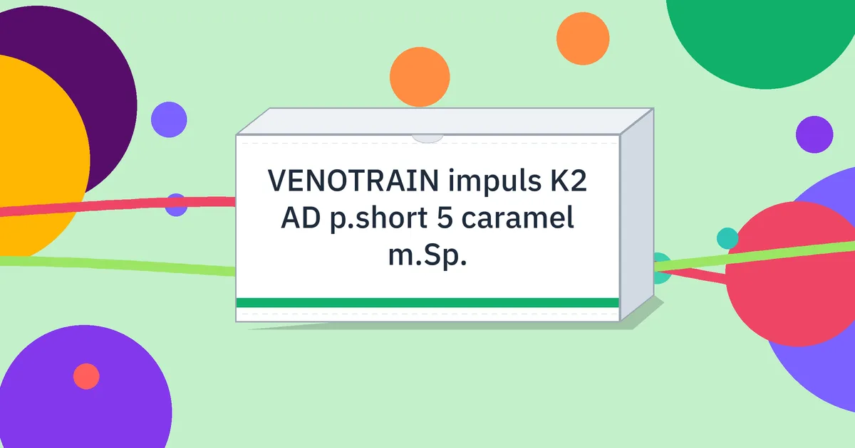 Symbolbild: Packung mit der Aufschrift VENOTRAIN impuls K2 AD p.short 5 caramel m.Sp. (PZN 00613151) – Verfügbarkeit und Bezug in Apotheken in Frankfurt am Main