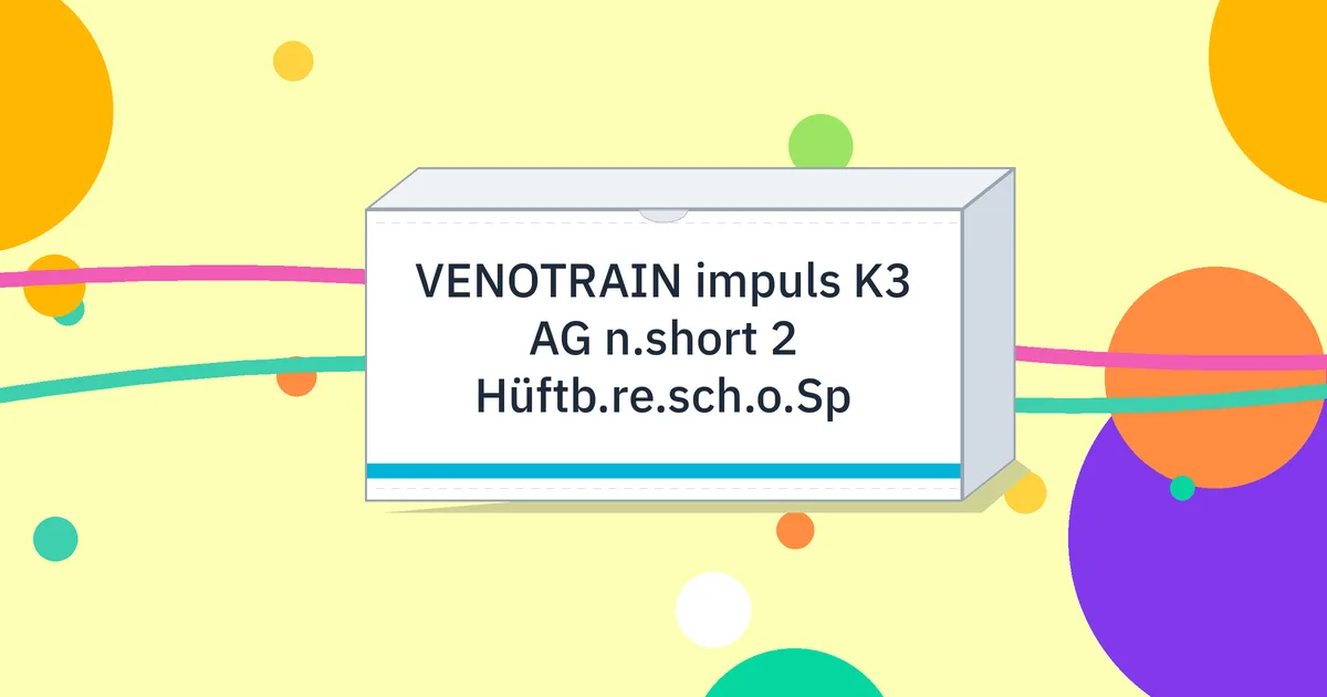Symbolbild: Packung mit der Aufschrift VENOTRAIN impuls K3 AG n.short 2 Hüftb.re.sch.o.Sp (PZN 10294072) – Verfügbarkeit und Bezug in Apotheken in Frankfurt am Main