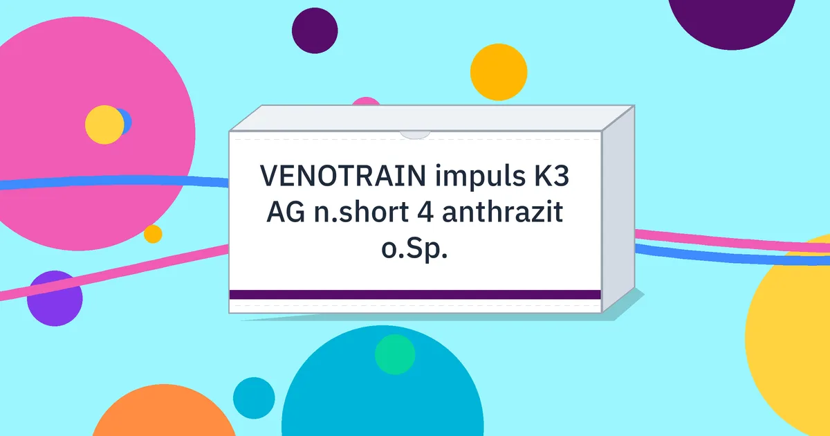 Symbolbild: Packung mit der Aufschrift VENOTRAIN impuls K3 AG n.short 4 anthrazit o.Sp. (PZN 15213724) – Verfügbarkeit und Bezug in Apotheken in Frankfurt am Main