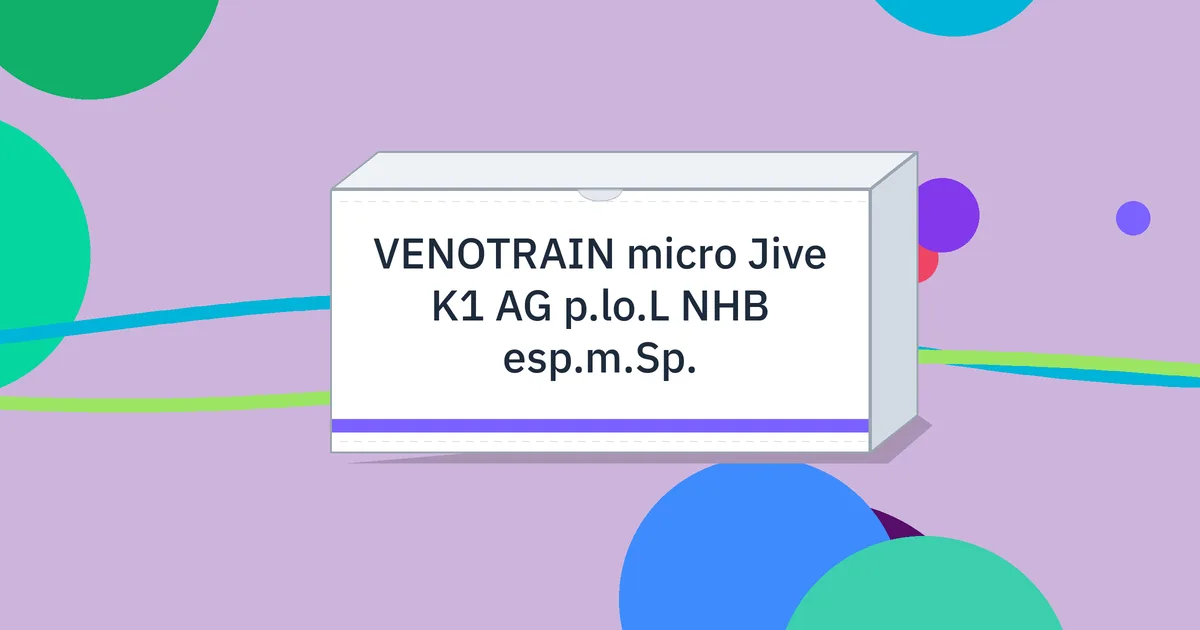 Symbolbild: Packung mit der Aufschrift VENOTRAIN micro Jive K1 AG p.lo.L NHB esp.m.Sp. (PZN 17765853) – Verfügbarkeit und Bezug in Apotheken in Frankfurt am Main