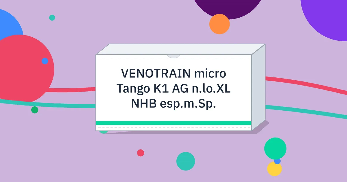 Symbolbild: Packung mit der Aufschrift VENOTRAIN micro Tango K1 AG n.lo.XL NHB esp.m.Sp. (PZN 17765379) – Verfügbarkeit und Bezug in Apotheken in Frankfurt am Main