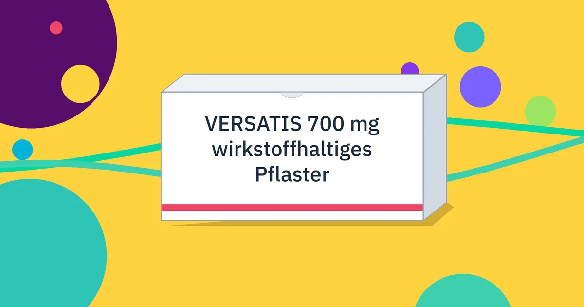 Symbolbild: Packung mit der Aufschrift VERSATIS 700 mg wirkstoffhaltiges Pflaster (PZN 15268688) – Verfügbarkeit und Bezug in Apotheken in Frankfurt am Main