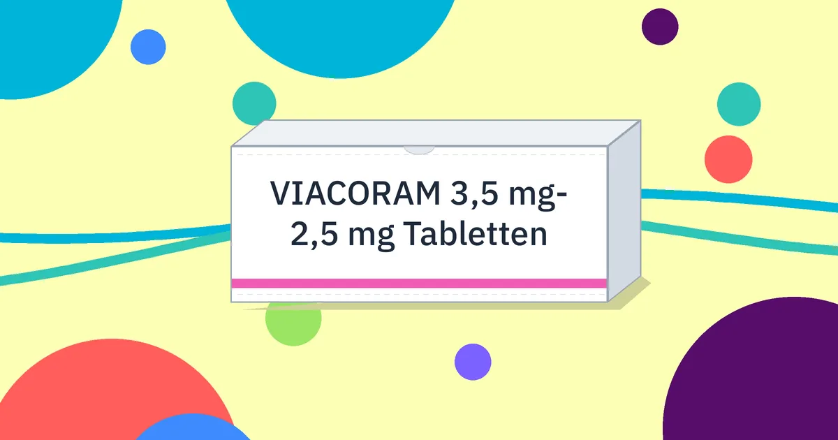 Symbolbild: Packung mit der Aufschrift VIACORAM 3,5 mg-2,5 mg Tabletten (PZN 11194622) – Verfügbarkeit und Bezug in Apotheken in Frankfurt am Main