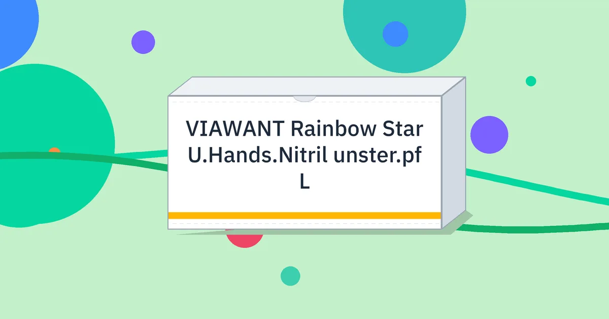 Symbolbild: Packung mit der Aufschrift VIAWANT Rainbow Star U.Hands.Nitril unster.pf L (PZN 18389346) – Verfügbarkeit und Bezug in Apotheken in Frankfurt am Main