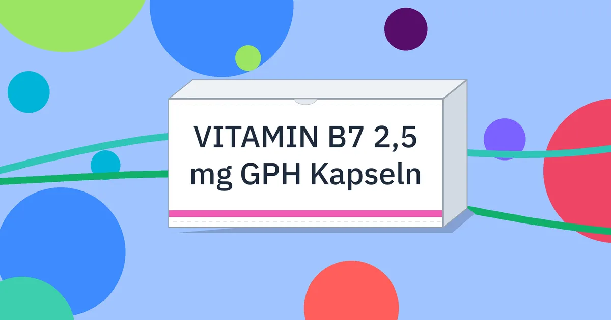 Symbolbild: Packung mit der Aufschrift VITAMIN B7 2,5 mg GPH Kapseln (PZN 09786864) – Verfügbarkeit und Bezug in Apotheken in Frankfurt am Main