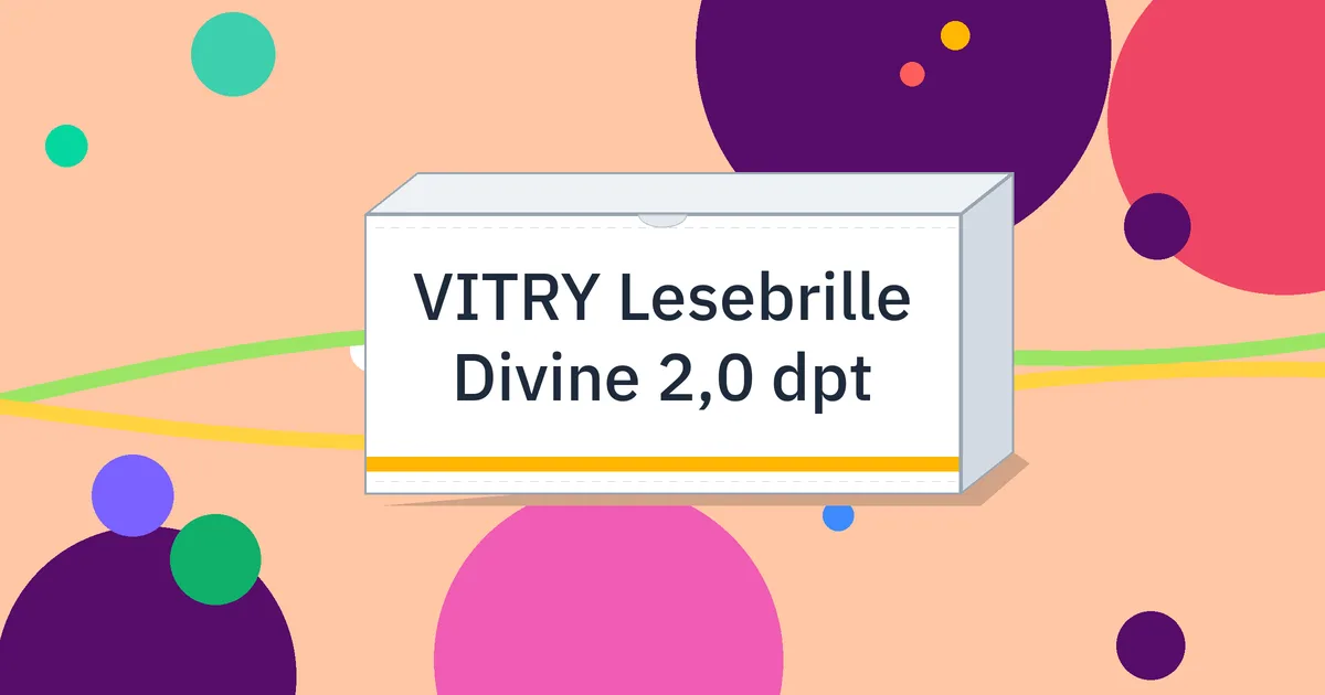 Symbolbild: Packung mit der Aufschrift VITRY Lesebrille Divine 2,0 dpt (PZN 19106310) – Verfügbarkeit und Bezug in Apotheken in Frankfurt am Main