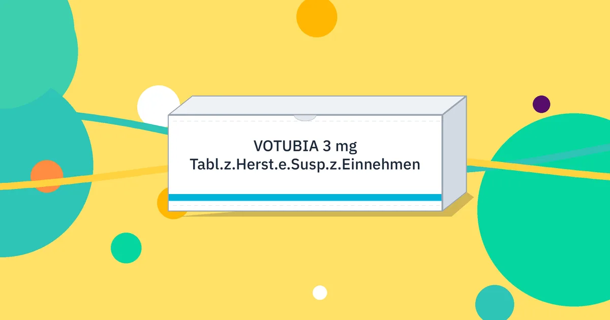Symbolbild: Packung mit der Aufschrift VOTUBIA 3 mg Tabl.z.Herst.e.Susp.z.Einnehmen (PZN 20338600) – Verfügbarkeit und Bezug in Apotheken in Frankfurt am Main