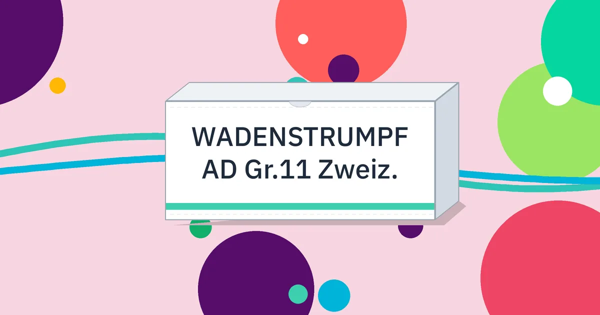 Symbolbild: Packung mit der Aufschrift WADENSTRUMPF AD Gr.11 Zweiz. (PZN 01737955) – Verfügbarkeit und Bezug in Apotheken in Frankfurt am Main