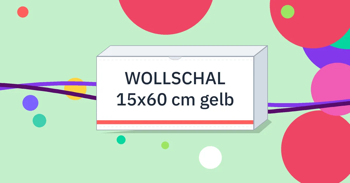 Symbolbild: Packung mit der Aufschrift WOLLSCHAL 15x60 cm gelb (PZN 19272037) – Verfügbarkeit und Bezug in Apotheken in Frankfurt am Main