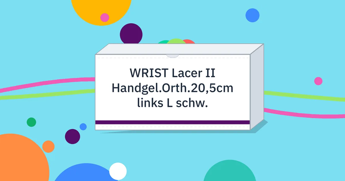 Symbolbild: Packung mit der Aufschrift WRIST Lacer II Handgel.Orth.20,5cm links L schw. (PZN 14048163) – Verfügbarkeit und Bezug in Apotheken in Frankfurt am Main