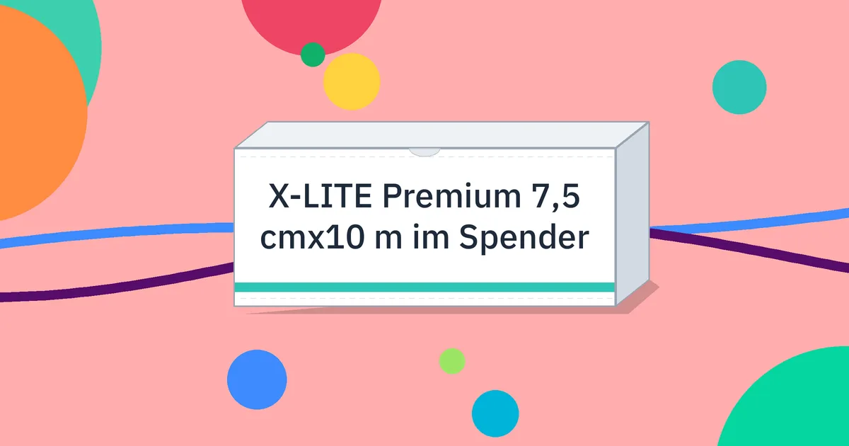 Symbolbild: Packung mit der Aufschrift X-LITE Premium 7,5 cmx10 m im Spender (PZN 14405657) – Verfügbarkeit und Bezug in Apotheken in Frankfurt am Main