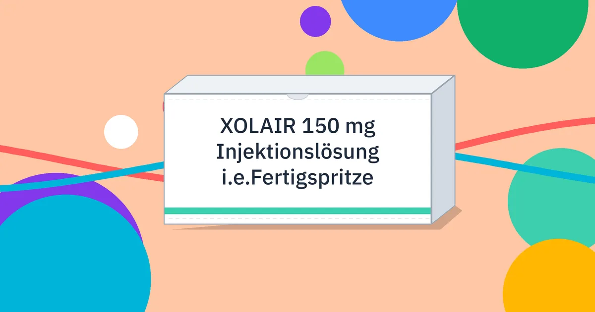 Symbolbild: Packung mit der Aufschrift XOLAIR 150 mg Injektionslösung i.e.Fertigspritze (PZN 18844081) – Verfügbarkeit und Bezug in Apotheken in Frankfurt am Main