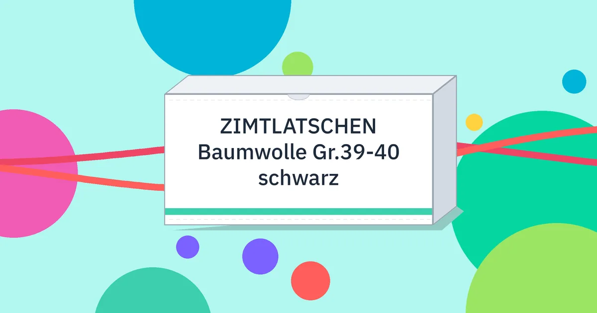 Symbolbild: Packung mit der Aufschrift ZIMTLATSCHEN Baumwolle Gr.39-40 schwarz (PZN 05487461) – Verfügbarkeit und Bezug in Apotheken in Frankfurt am Main