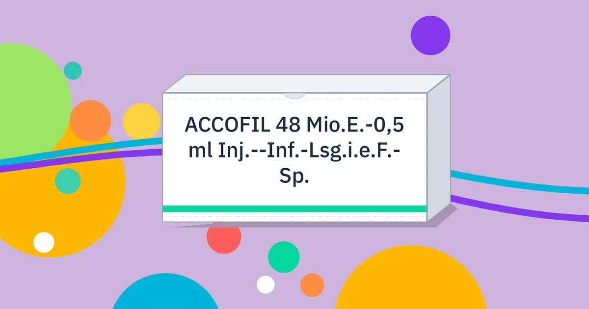 Symbolbild: Packung mit der Aufschrift ACCOFIL 48 Mio.E.-0,5 ml Inj.--Inf.-Lsg.i.e.F.-Sp. (PZN 16659586) – Verfügbarkeit und Bezug in Apotheken in Frankfurt am Main