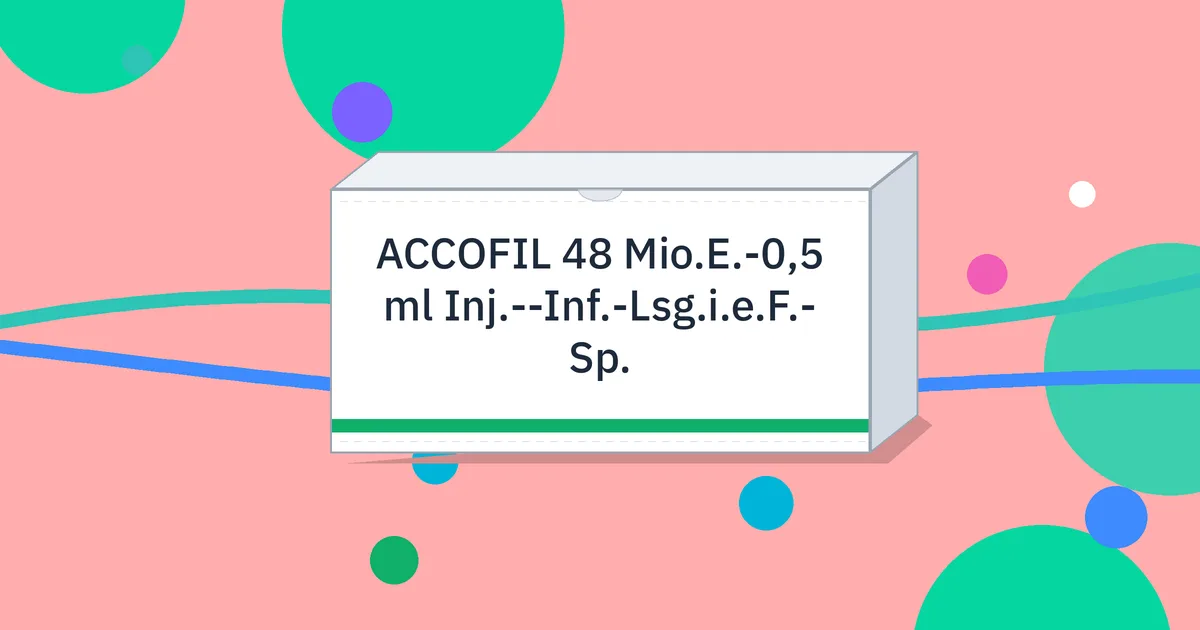 Symbolbild: Packung mit der Aufschrift ACCOFIL 48 Mio.E.-0,5 ml Inj.--Inf.-Lsg.i.e.F.-Sp. (PZN 20594326) – Verfügbarkeit und Bezug in Apotheken in Frankfurt am Main