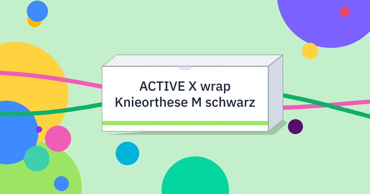 Symbolbild: Packung mit der Aufschrift ACTIVE X wrap Knieorthese M schwarz (PZN 11557817) – Verfügbarkeit und Bezug in Apotheken in Frankfurt am Main