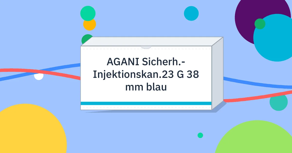 Symbolbild: Packung mit der Aufschrift AGANI Sicherh.-Injektionskan.23 G 38 mm blau (PZN 20130791) – Verfügbarkeit und Bezug in Apotheken in Frankfurt am Main