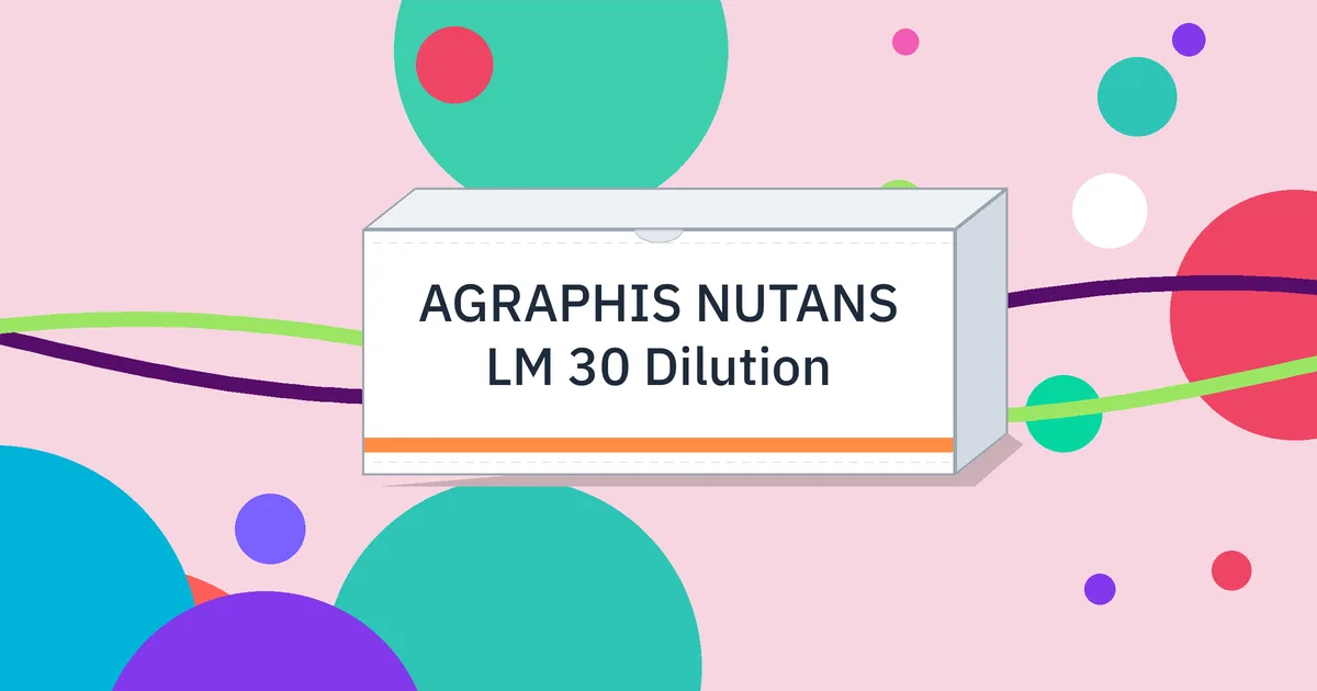 Symbolbild: Packung mit der Aufschrift AGRAPHIS NUTANS LM 30 Dilution (PZN 13306640) – Verfügbarkeit und Bezug in Apotheken in Frankfurt am Main