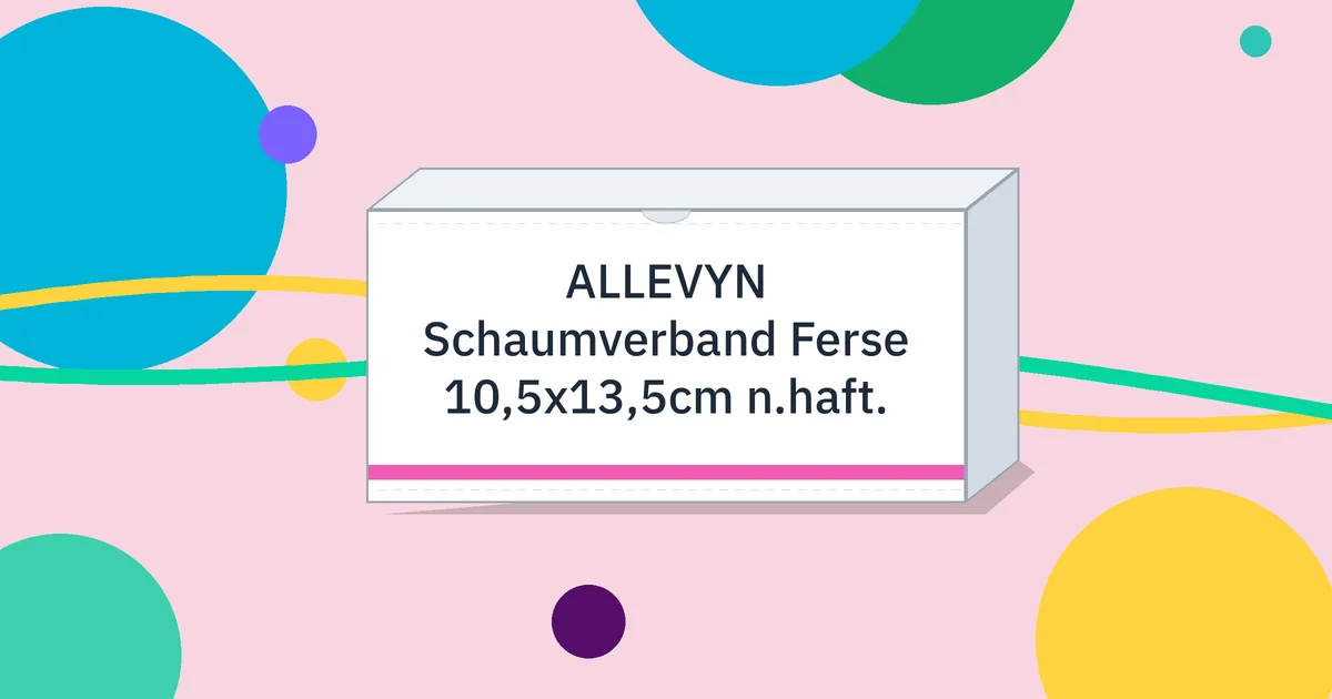 Symbolbild: Packung mit der Aufschrift ALLEVYN Schaumverband Ferse 10,5x13,5cm n.haft. (PZN 02176022) – Verfügbarkeit und Bezug in Apotheken in Frankfurt am Main