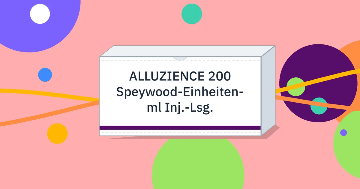 Symbolbild: Packung mit der Aufschrift ALLUZIENCE 200 Speywood-Einheiten-ml Inj.-Lsg. (PZN 17258381) – Verfügbarkeit und Bezug in Apotheken in Frankfurt am Main