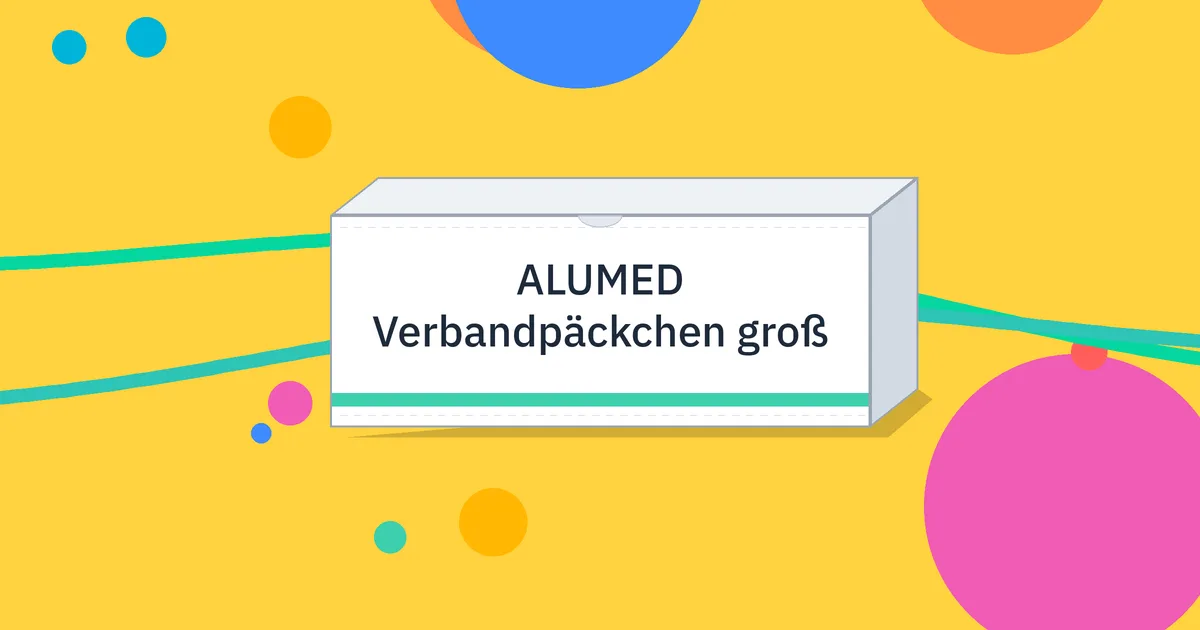 Symbolbild: Packung mit der Aufschrift ALUMED Verbandpäckchen groß (PZN 12604430) – Verfügbarkeit und Bezug in Apotheken in Frankfurt am Main