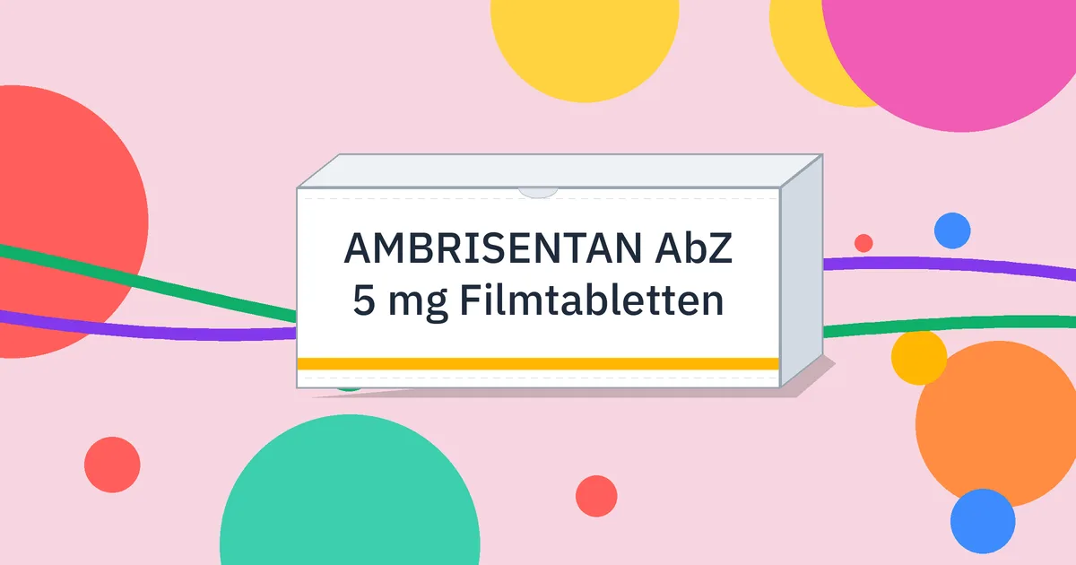 Symbolbild: Packung mit der Aufschrift AMBRISENTAN AbZ 5 mg Filmtabletten (PZN 16487748) – Verfügbarkeit und Bezug in Apotheken in Frankfurt am Main