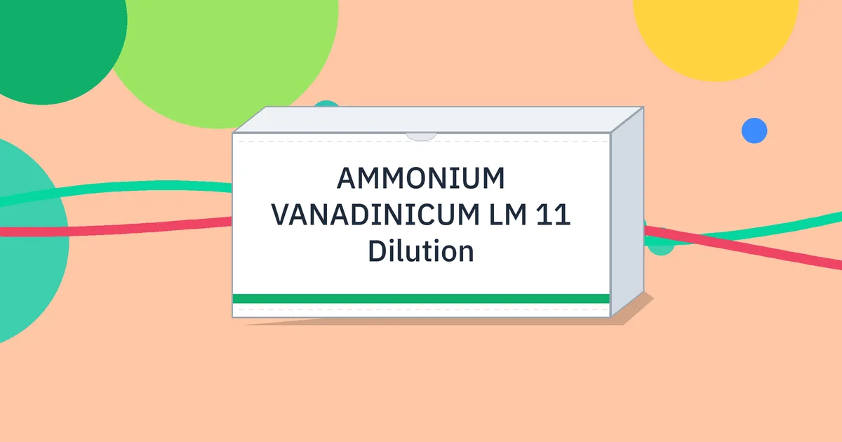 Symbolbild: Packung mit der Aufschrift AMMONIUM VANADINICUM LM 11 Dilution (PZN 13324129) – Verfügbarkeit und Bezug in Apotheken in Frankfurt am Main