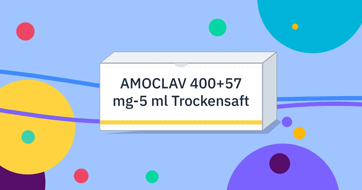 Symbolbild: Packung mit der Aufschrift AMOCLAV 400+57 mg-5 ml Trockensaft (PZN 02557959) – Verfügbarkeit und Bezug in Apotheken in Frankfurt am Main