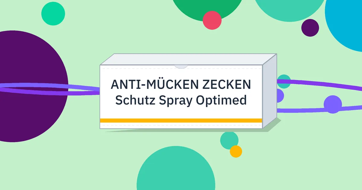 Symbolbild: Packung mit der Aufschrift ANTI-MÜCKEN ZECKEN Schutz Spray Optimed (PZN 18808518) – Verfügbarkeit und Bezug in Apotheken in Frankfurt am Main