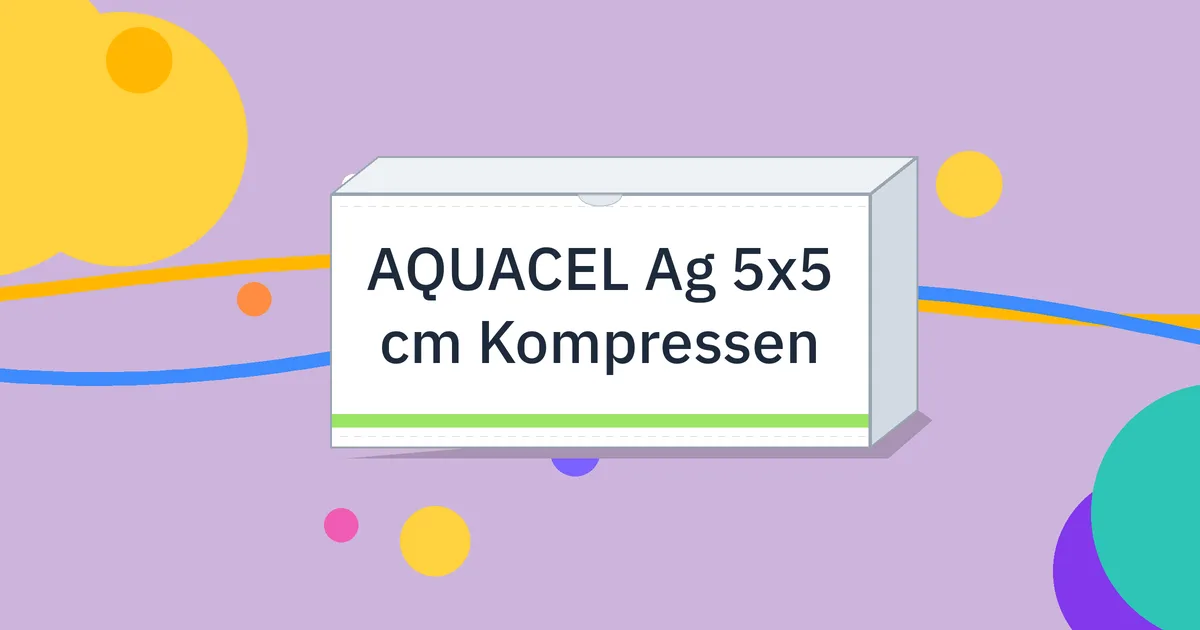 Symbolbild: Packung mit der Aufschrift AQUACEL Ag 5x5 cm Kompressen (PZN 08804117) – Verfügbarkeit und Bezug in Apotheken in Frankfurt am Main