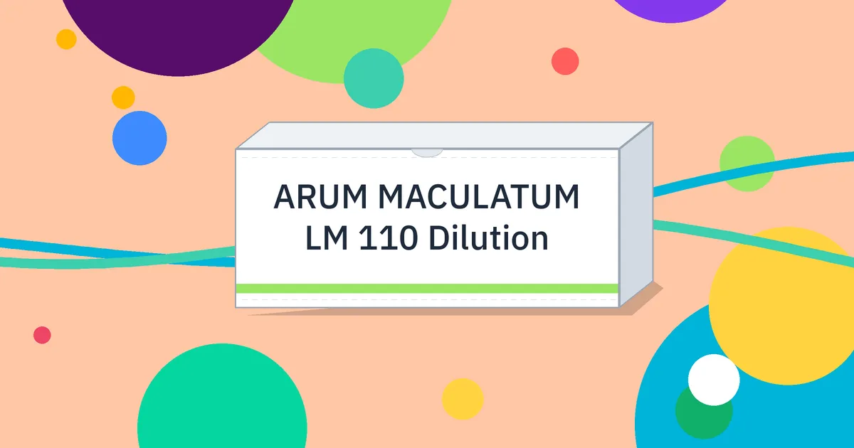 Symbolbild: Packung mit der Aufschrift ARUM MACULATUM LM 110 Dilution (PZN 13396910) – Verfügbarkeit und Bezug in Apotheken in Frankfurt am Main