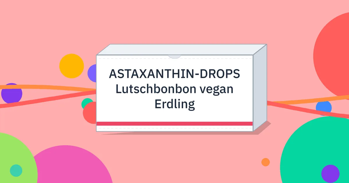 Symbolbild: Packung mit der Aufschrift ASTAXANTHIN-DROPS Lutschbonbon vegan Erdling (PZN 18205783) – Verfügbarkeit und Bezug in Apotheken in Frankfurt am Main