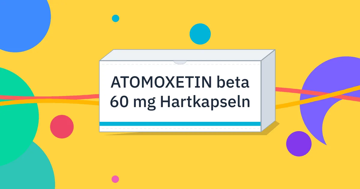 Symbolbild: Packung mit der Aufschrift ATOMOXETIN beta 60 mg Hartkapseln (PZN 14244214) – Verfügbarkeit und Bezug in Apotheken in Frankfurt am Main