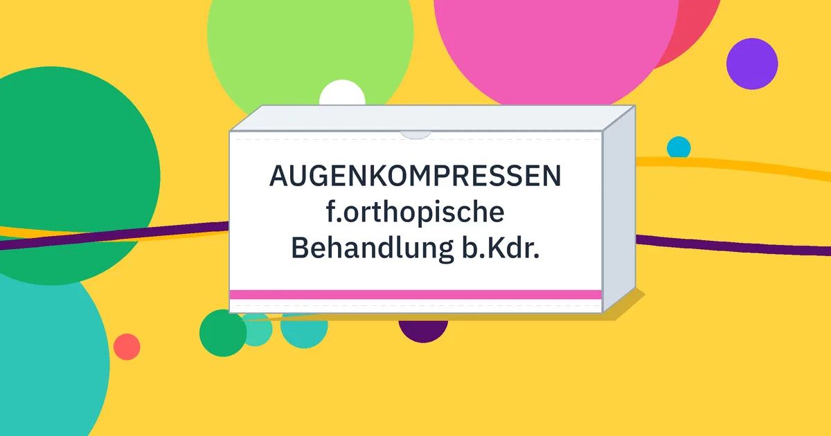Symbolbild: Packung mit der Aufschrift AUGENKOMPRESSEN f.orthopische Behandlung b.Kdr. (PZN 07567365) – Verfügbarkeit und Bezug in Apotheken in Frankfurt am Main