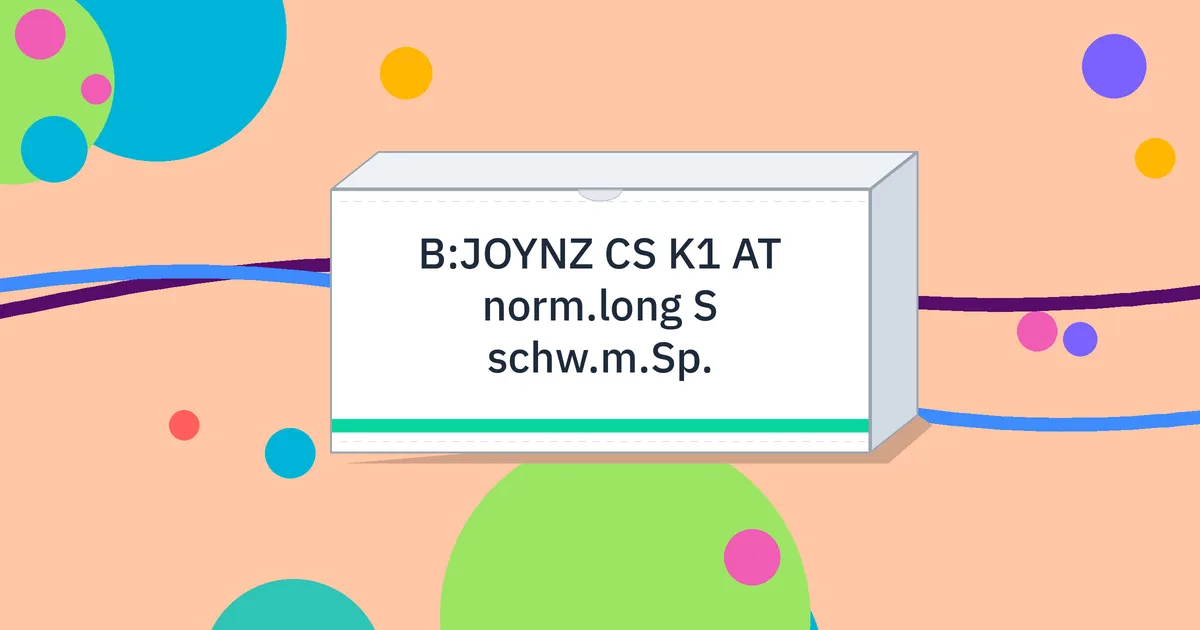 Symbolbild: Packung mit der Aufschrift B:JOYNZ CS K1 AT norm.long S schw.m.Sp. (PZN 20537127) – Verfügbarkeit und Bezug in Apotheken in Frankfurt am Main
