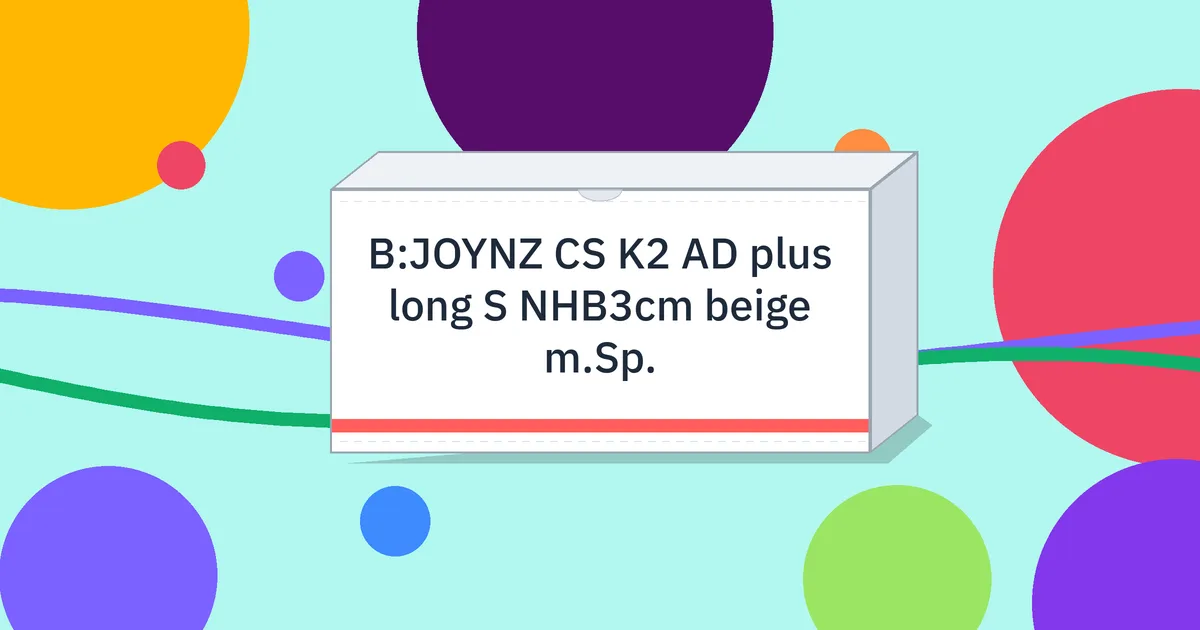 Symbolbild: Packung mit der Aufschrift B:JOYNZ CS K2 AD plus long S NHB3cm beige m.Sp. (PZN 20530125) – Verfügbarkeit und Bezug in Apotheken in Frankfurt am Main