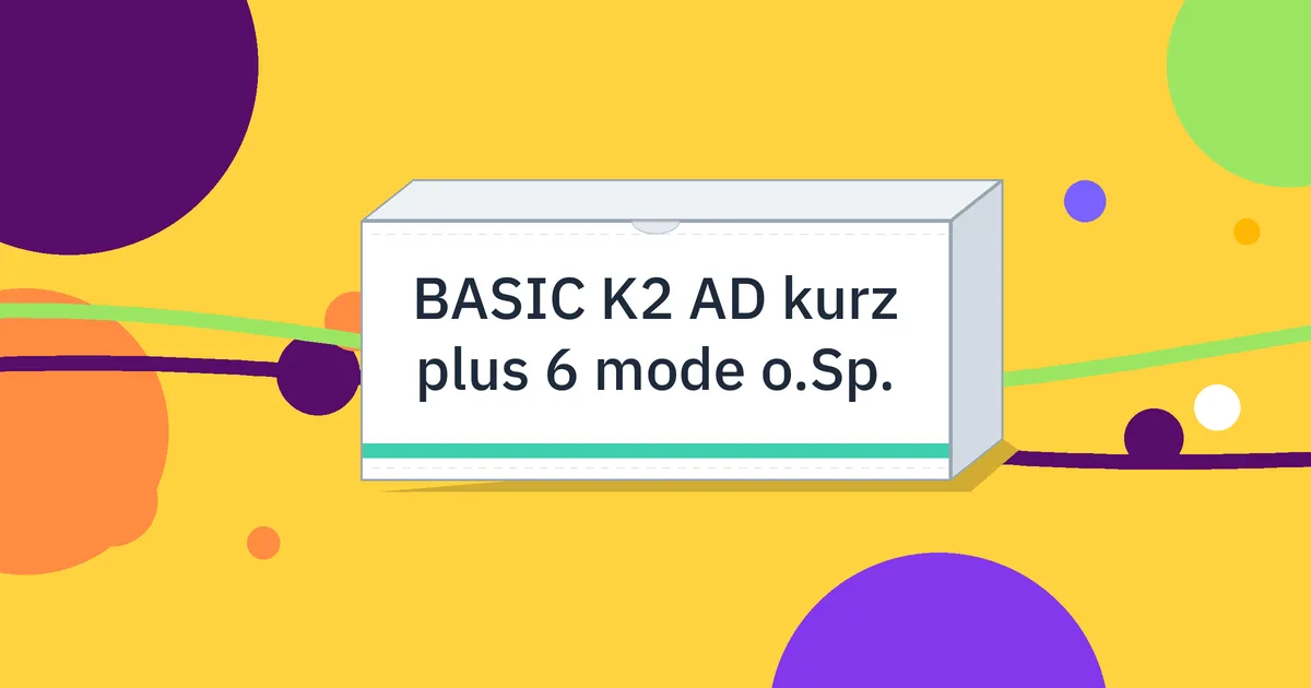 Symbolbild: Packung mit der Aufschrift BASIC K2 AD kurz plus 6 mode o.Sp. (PZN 20265982) – Verfügbarkeit und Bezug in Apotheken in Frankfurt am Main