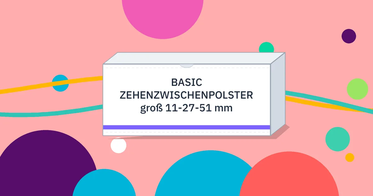 Symbolbild: Packung mit der Aufschrift BASIC ZEHENZWISCHENPOLSTER groß 11-27-51 mm (PZN 15380540) – Verfügbarkeit und Bezug in Apotheken in Frankfurt am Main
