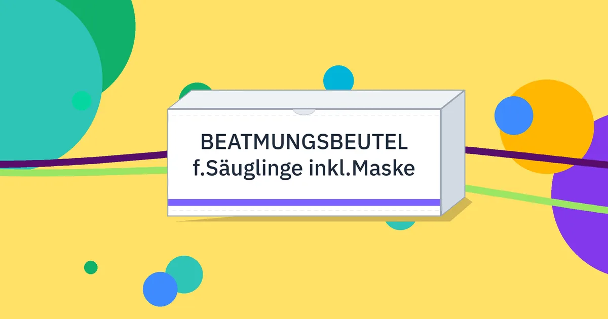 Symbolbild: Packung mit der Aufschrift BEATMUNGSBEUTEL f.Säuglinge inkl.Maske (PZN 03655552) – Verfügbarkeit und Bezug in Apotheken in Frankfurt am Main