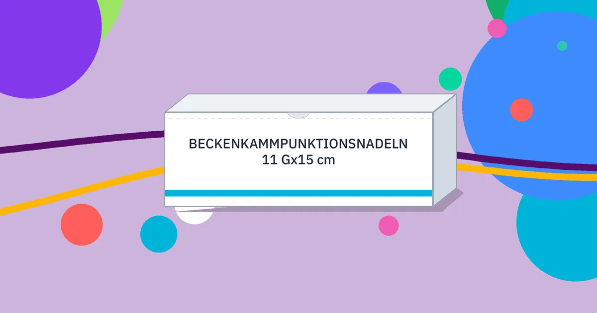 Symbolbild: Packung mit der Aufschrift BECKENKAMMPUNKTIONSNADELN 11 Gx15 cm (PZN 09190278) – Verfügbarkeit und Bezug in Apotheken in Frankfurt am Main