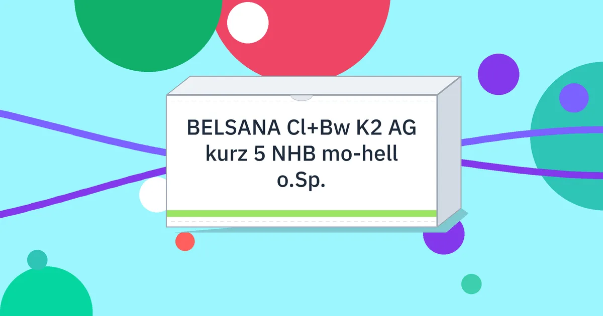 Symbolbild: Packung mit der Aufschrift BELSANA Cl+Bw K2 AG kurz 5 NHB mo-hell o.Sp. (PZN 12247970) – Verfügbarkeit und Bezug in Apotheken in Frankfurt am Main