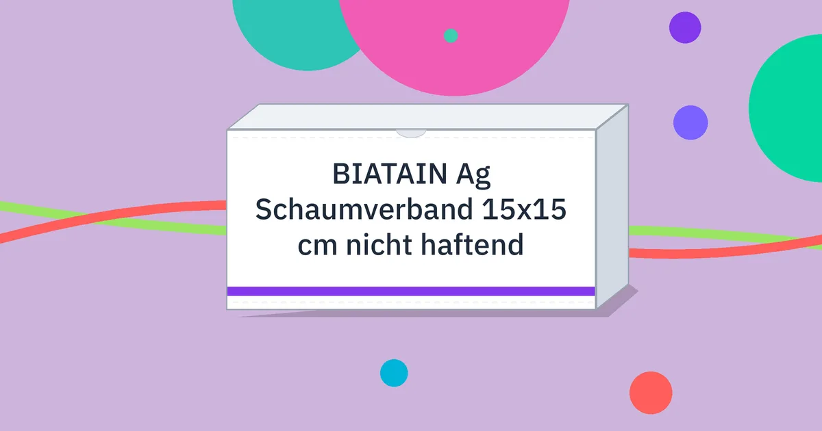 Symbolbild: Packung mit der Aufschrift BIATAIN Ag Schaumverband 15x15 cm nicht haftend (PZN 06155353) – Verfügbarkeit und Bezug in Apotheken in Frankfurt am Main