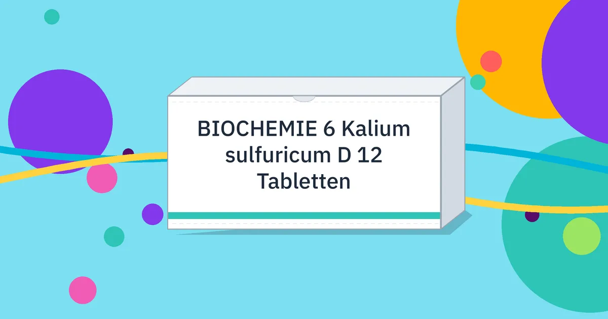 Symbolbild: Packung mit der Aufschrift BIOCHEMIE 6 Kalium sulfuricum D 12 Tabletten (PZN 04130656) – Verfügbarkeit und Bezug in Apotheken in Frankfurt am Main