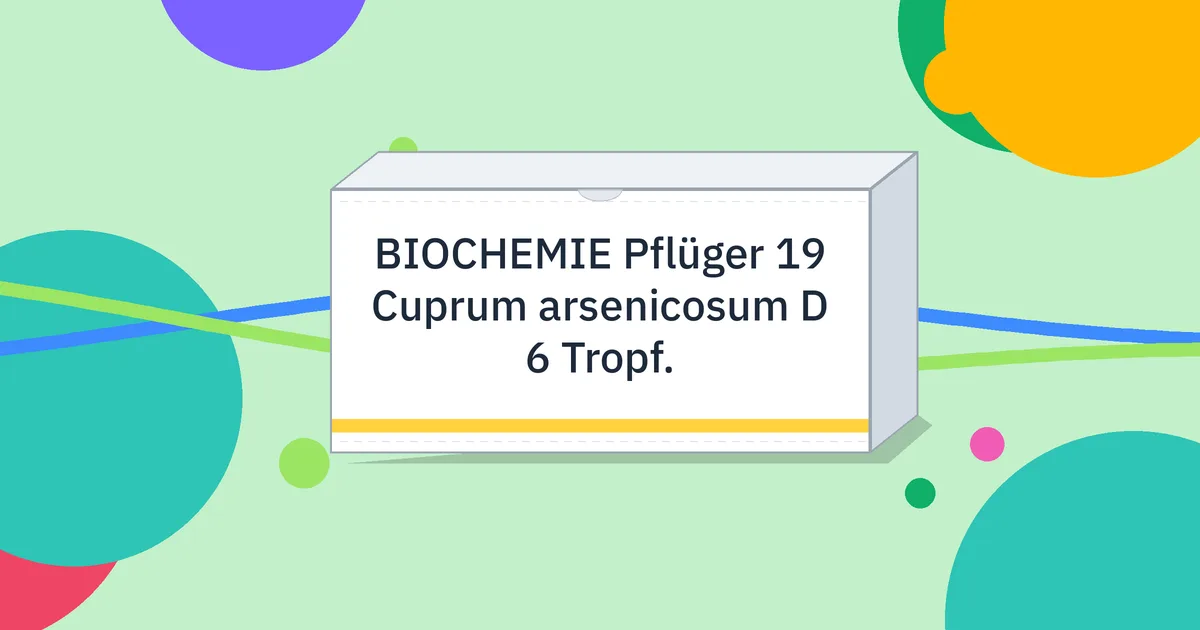 Symbolbild: Packung mit der Aufschrift BIOCHEMIE Pflüger 19 Cuprum arsenicosum D 6 Tropf. (PZN 09298627) – Verfügbarkeit und Bezug in Apotheken in Frankfurt am Main