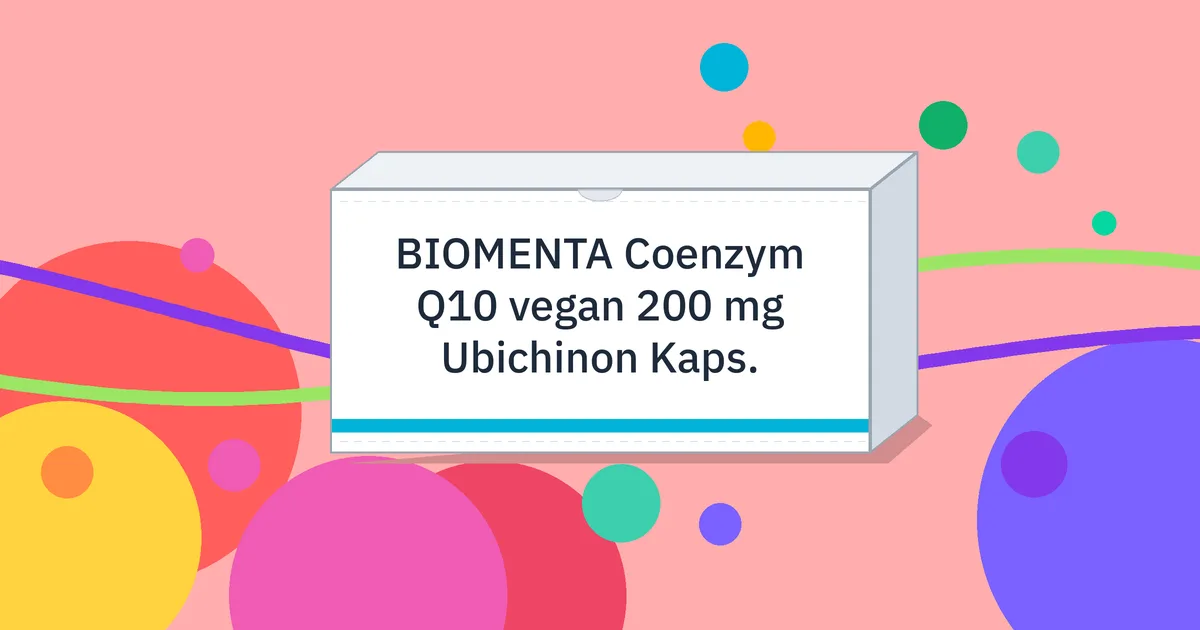 Symbolbild: Packung mit der Aufschrift BIOMENTA Coenzym Q10 vegan 200 mg Ubichinon Kaps. (PZN 16390204) – Verfügbarkeit und Bezug in Apotheken in Frankfurt am Main