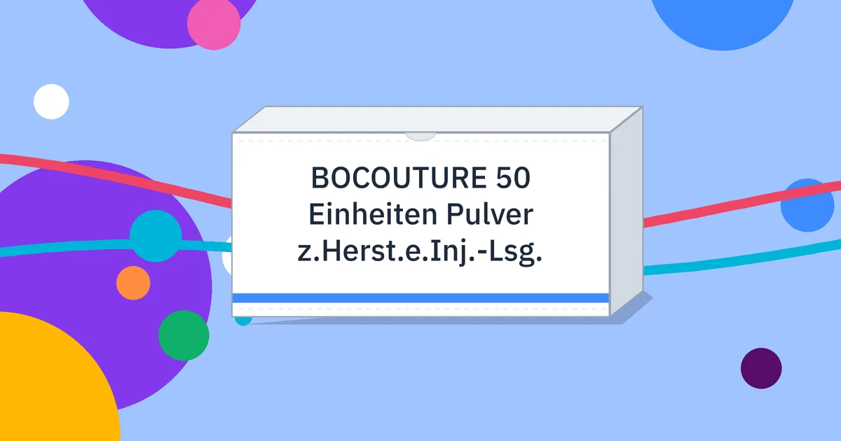 Symbolbild: Packung mit der Aufschrift BOCOUTURE 50 Einheiten Pulver z.Herst.e.Inj.-Lsg. (PZN 15391555) – Verfügbarkeit und Bezug in Apotheken in Frankfurt am Main