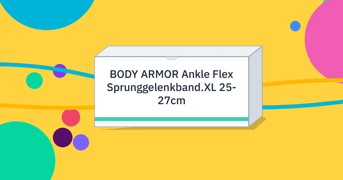Symbolbild: Packung mit der Aufschrift BODY ARMOR Ankle Flex Sprunggelenkband.XL 25-27cm (PZN 16630447) – Verfügbarkeit und Bezug in Apotheken in Frankfurt am Main