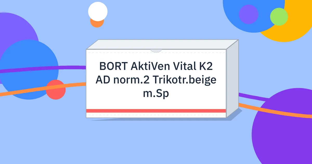 Symbolbild: Packung mit der Aufschrift BORT AktiVen Vital K2 AD norm.2 Trikotr.beige m.Sp (PZN 13727169) – Verfügbarkeit und Bezug in Apotheken in Frankfurt am Main