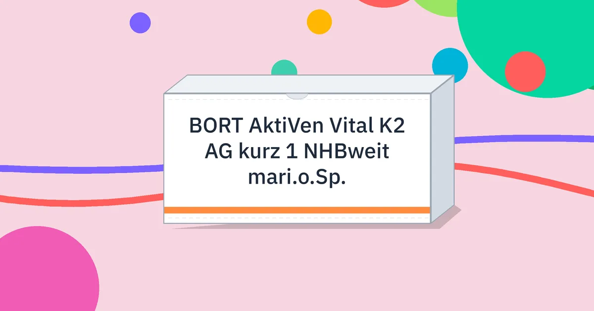 Symbolbild: Packung mit der Aufschrift BORT AktiVen Vital K2 AG kurz 1 NHBweit mari.o.Sp. (PZN 13733017) – Verfügbarkeit und Bezug in Apotheken in Frankfurt am Main